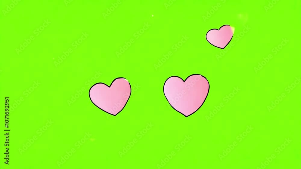 Flying hearts pink and yellow on green screen. 4K Social media Live ...