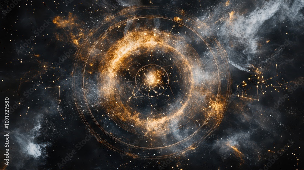 Astral smoke intertwining with constellation patterns in vivid nebula ...