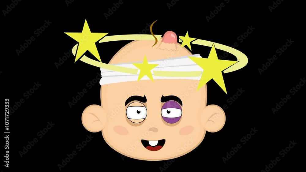 video animation emoticon face character baby cartoon, injury, a black ...