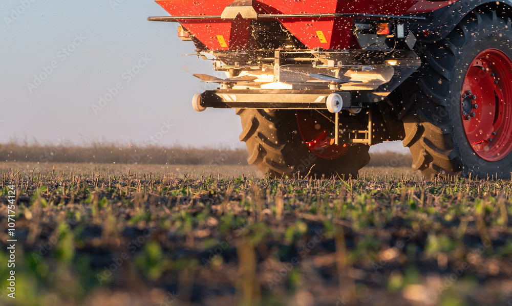Poster Farmer fertilizing arable land with nitrogen fertilizer – Wall ...