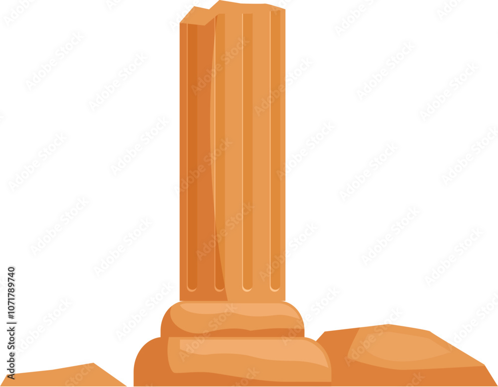 Cartoon illustration of a broken fluted column from ancient times ...