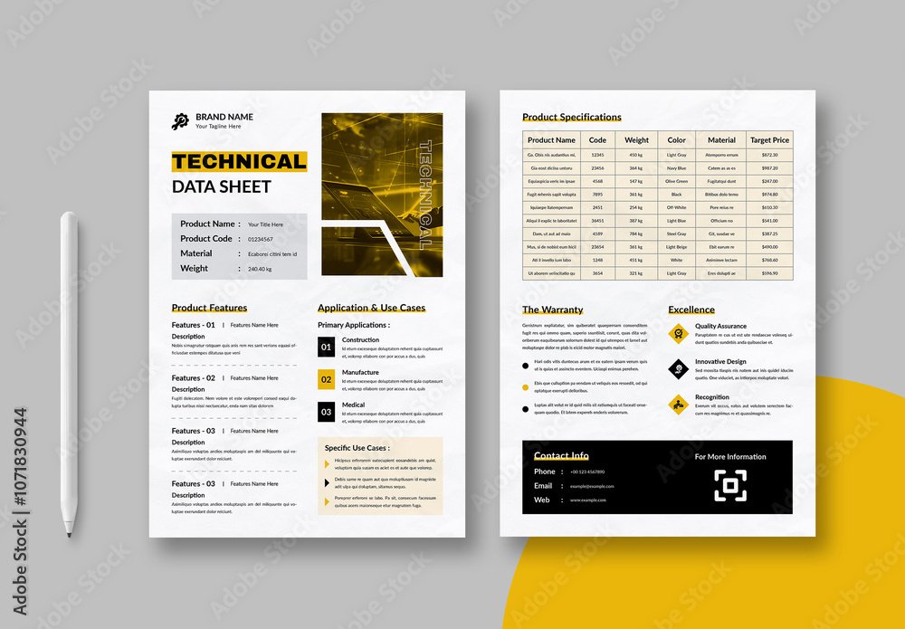 Technical Data Sheet Layout Stock Template | Adobe Stock