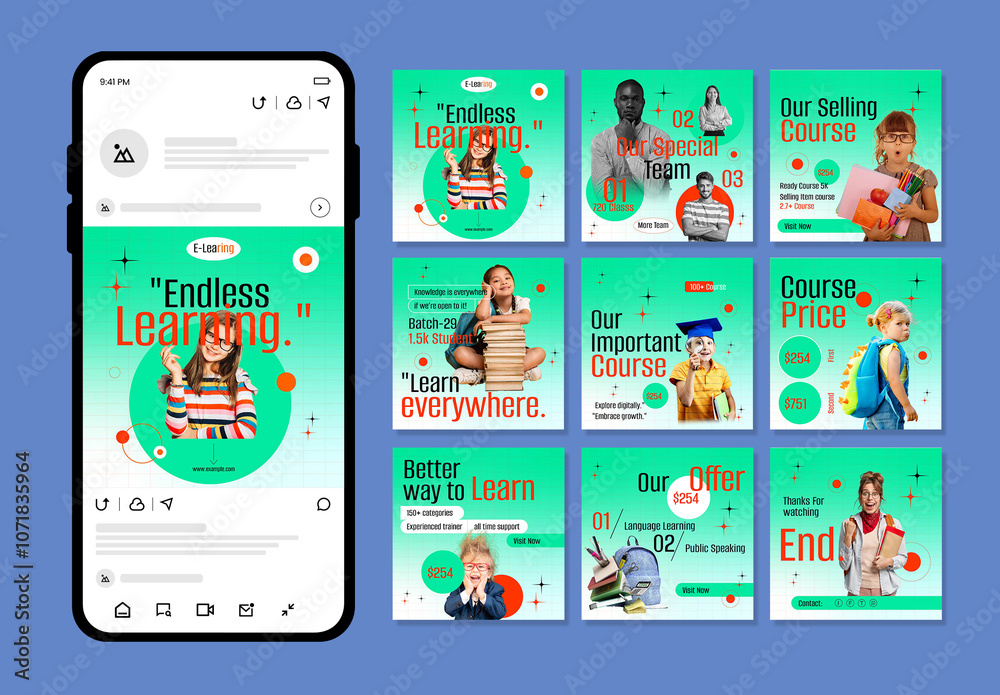 Elearning Social Media Post Layout Stock Template | Adobe Stock