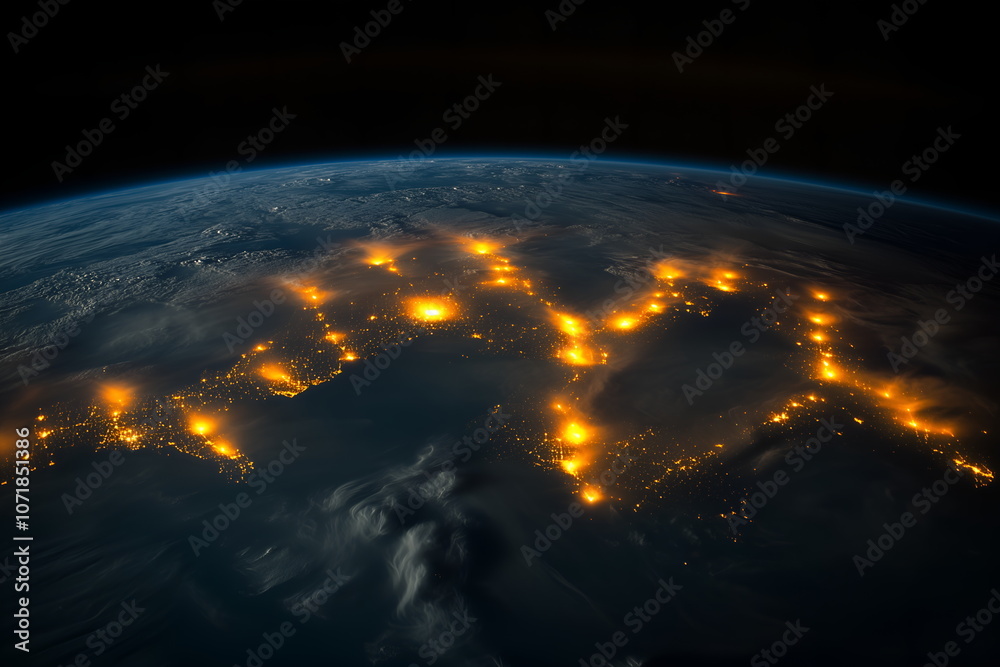 Earth as seen from space, with continents visible through the ...