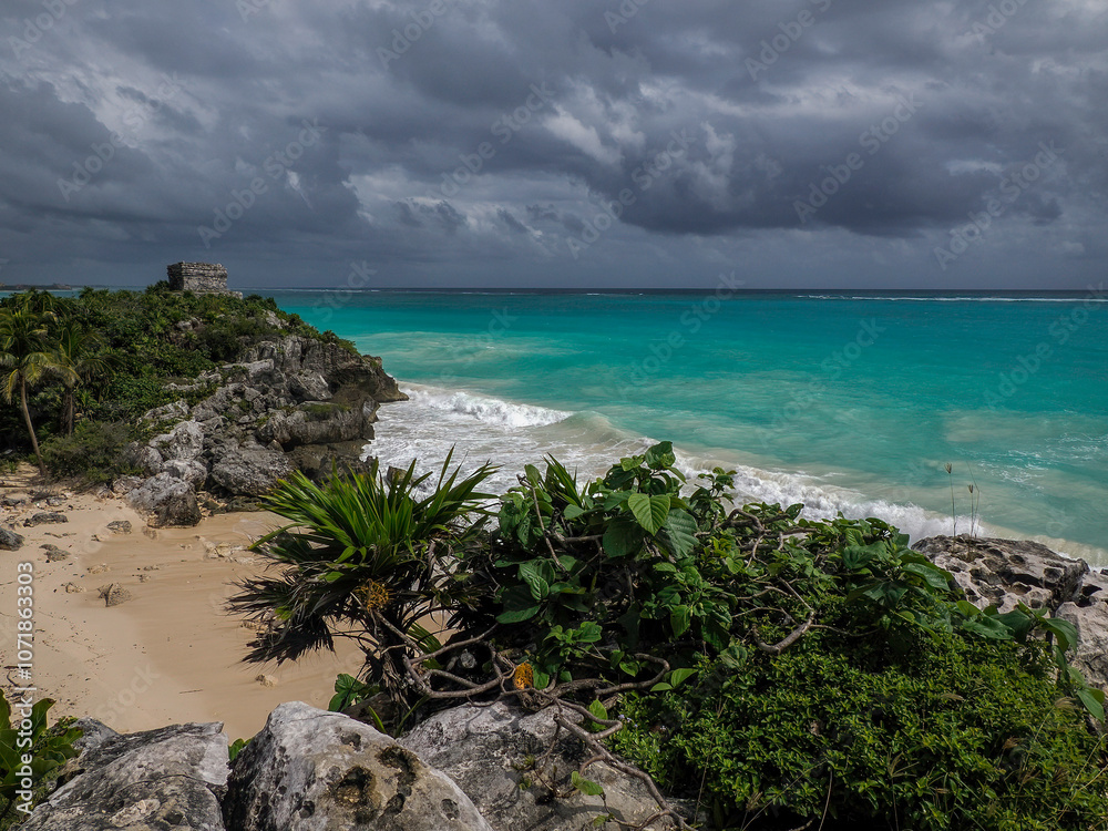 Temple of the god of the wind Tulum maya historical archeological site ...