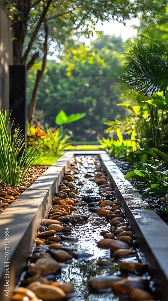 Walkways with rainwater collection channels integrated for irrigation ...