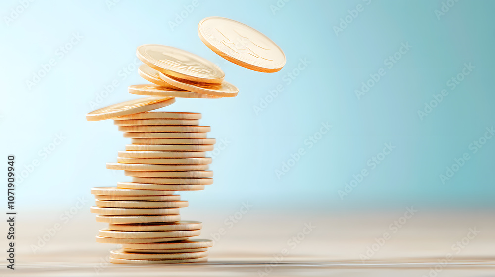 The tipping golden coins on dark background portrays financial loss ...