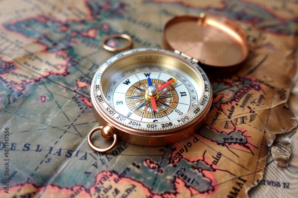 Vintage compass on antique map a timeless symbol of adventure and ...