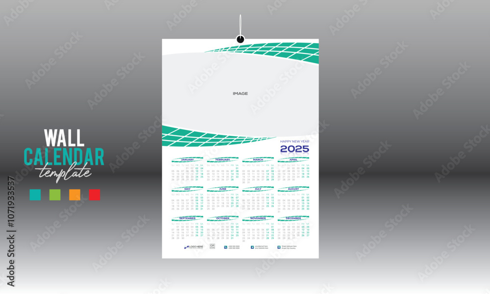 12 month 2025 wall vector calendar design Stock Vector | Adobe Stock