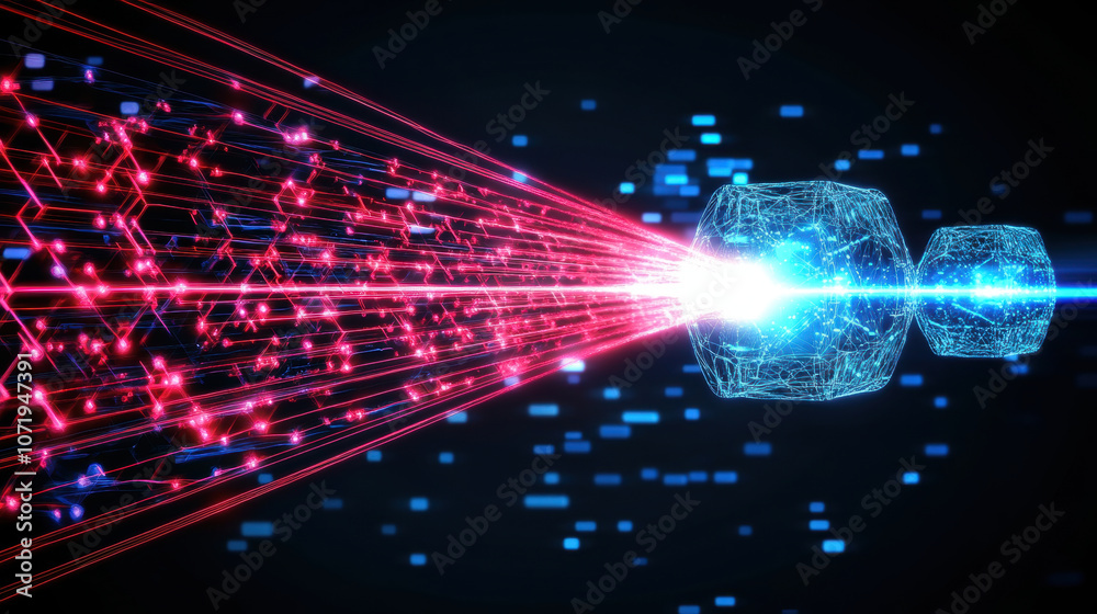 Quantum communication network, entangled particles transmitting data ...
