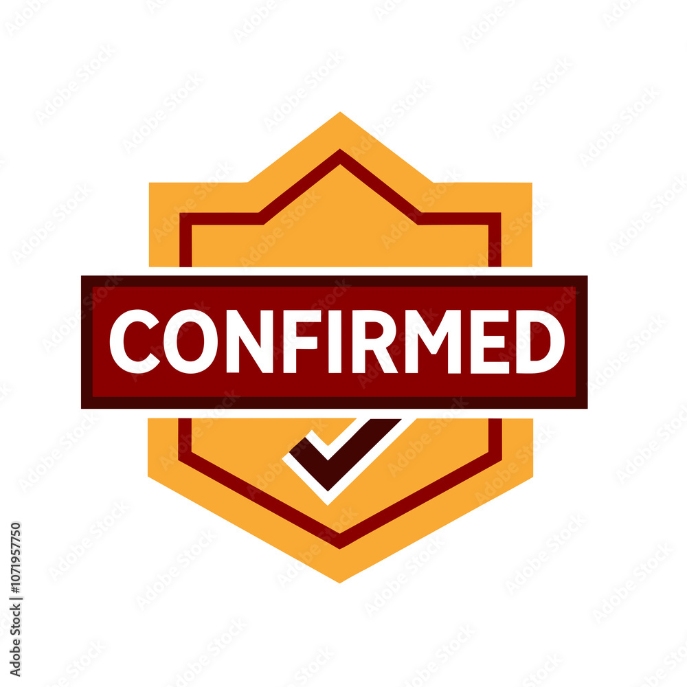 Confirmed badge with checkmark symbol in orange and red, AI Generation ...