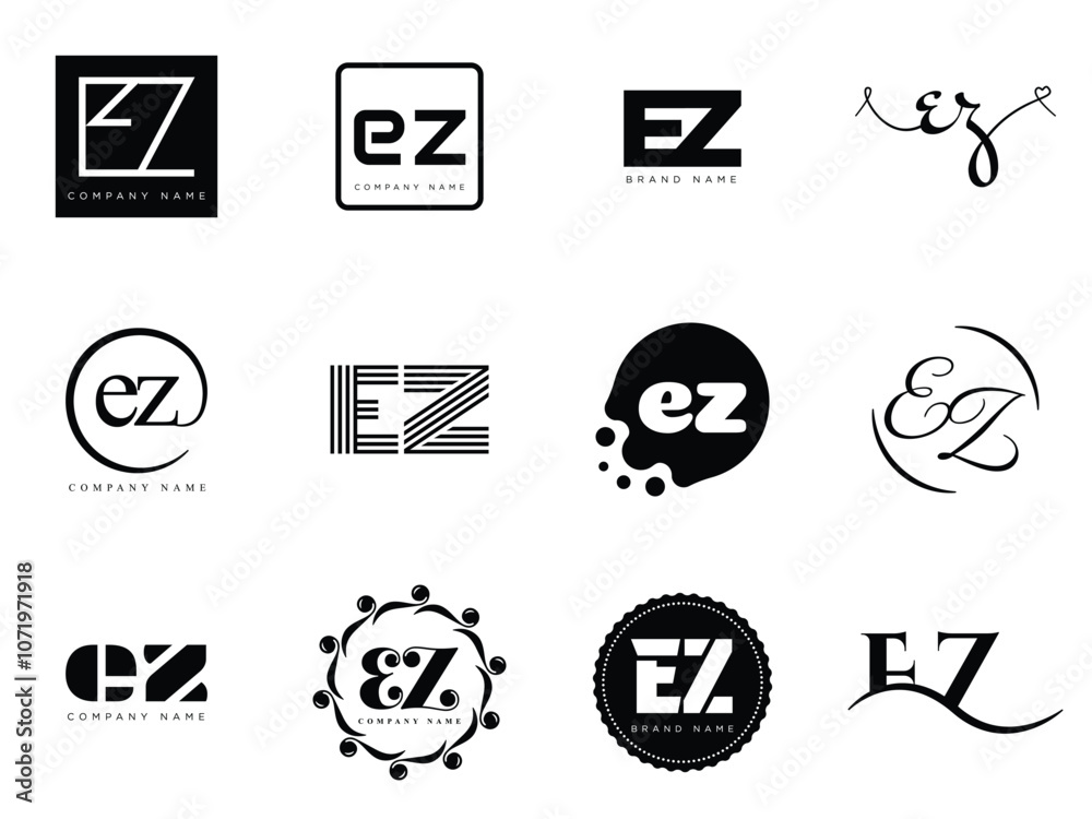 EZ logo company template. Letter e and z logotype. Set different ...