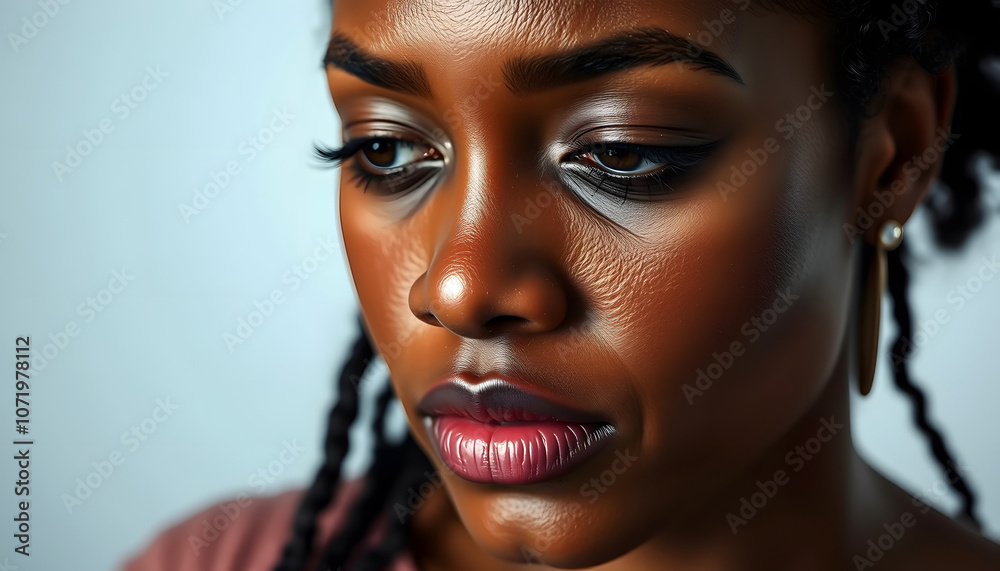 African American woman with symptoms of sinusitis and inflammation of ...