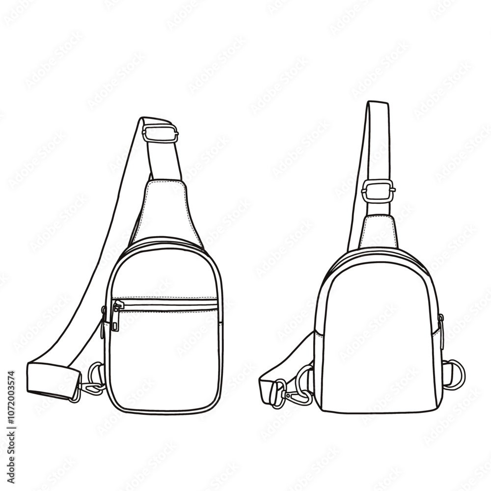 Waist pack crossbody sling bag with adjustable strap line art. Outline ...