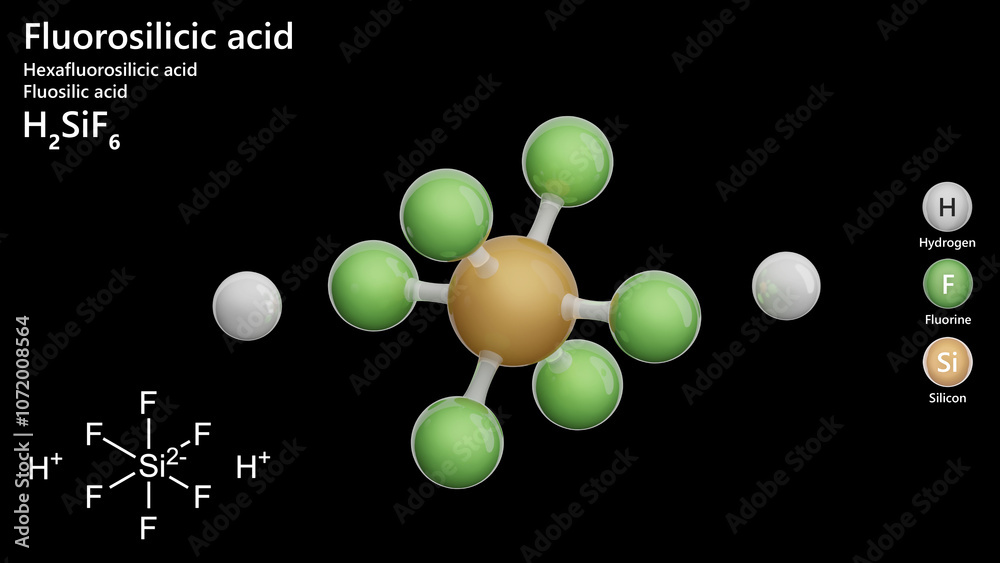 ภาพประกอบสต็อก Molecule: Fluorosilicic Acid. Molecular structure ...