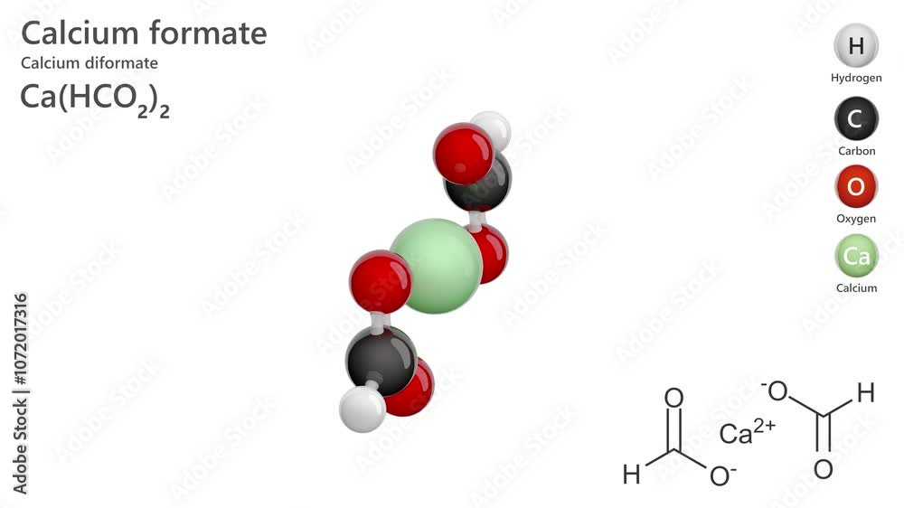 Calcium Formate. E238. Animated 3D model of a molecule. Molecular ...