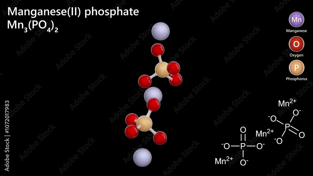 Manganese(II) Phosphate. Animated 3D model of a molecule. Molecular ...
