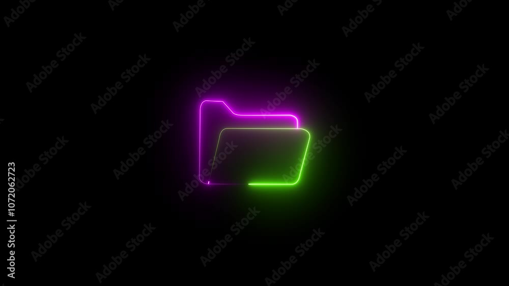 Bright neon file folder sign. Bright green and pink neon folder icon on ...