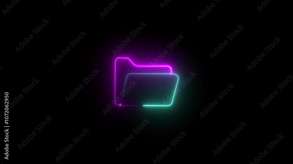 Bright neon file folder sign. Bright ash and pink neon folder icon on ...