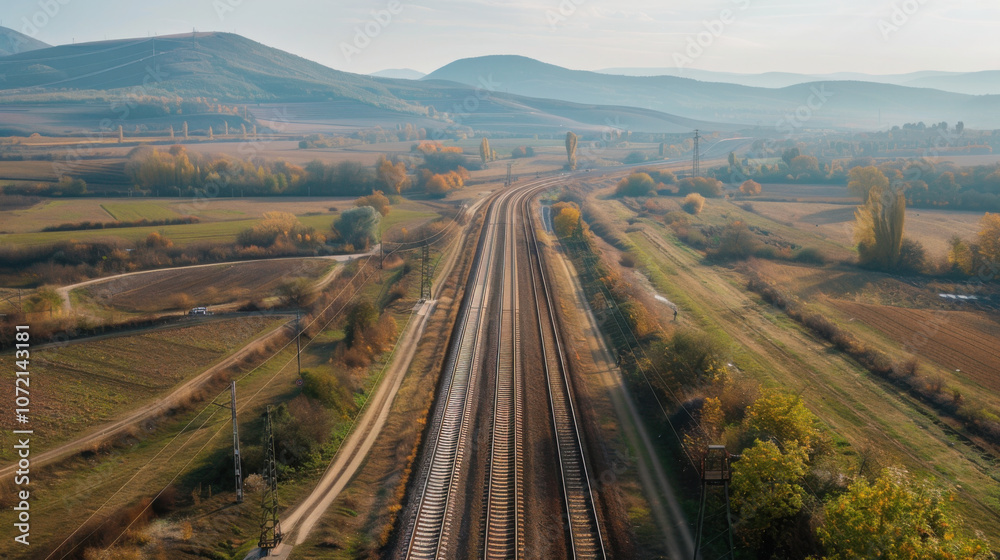 Detailed depiction of the railway tracks, capturing the vibrant colors ...