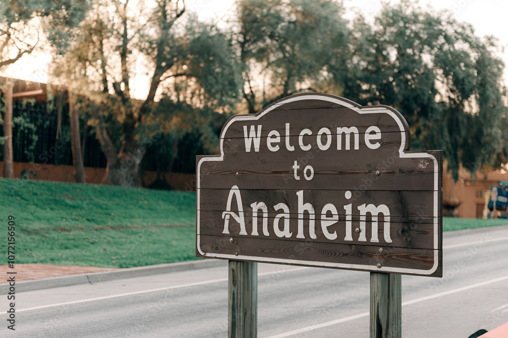 Beautiful wooden "Welcome to Anaheim" sign, perfect for US city ...