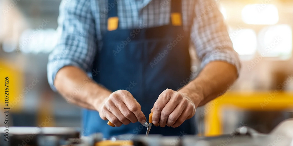 mechanic working on car repairs, using tools with focused hands. scene ...