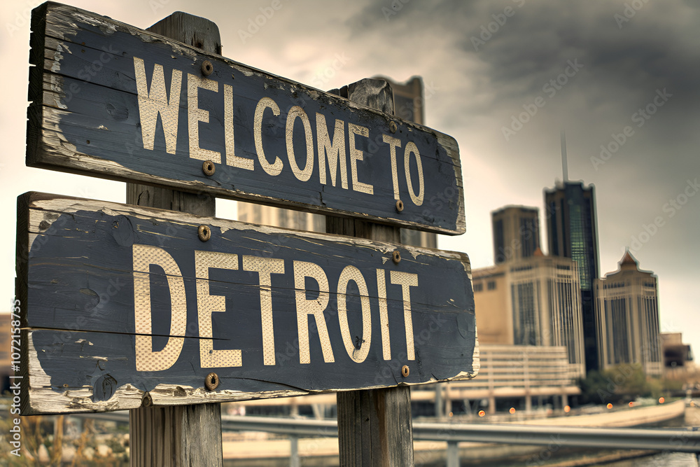 Stylish wooden "Welcome to Detroit" sign, ideal for US city entrance ...
