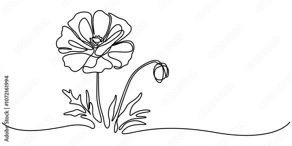 One line poppy flower drawing, Poppy, Remembrance Day or Veterans Day ...