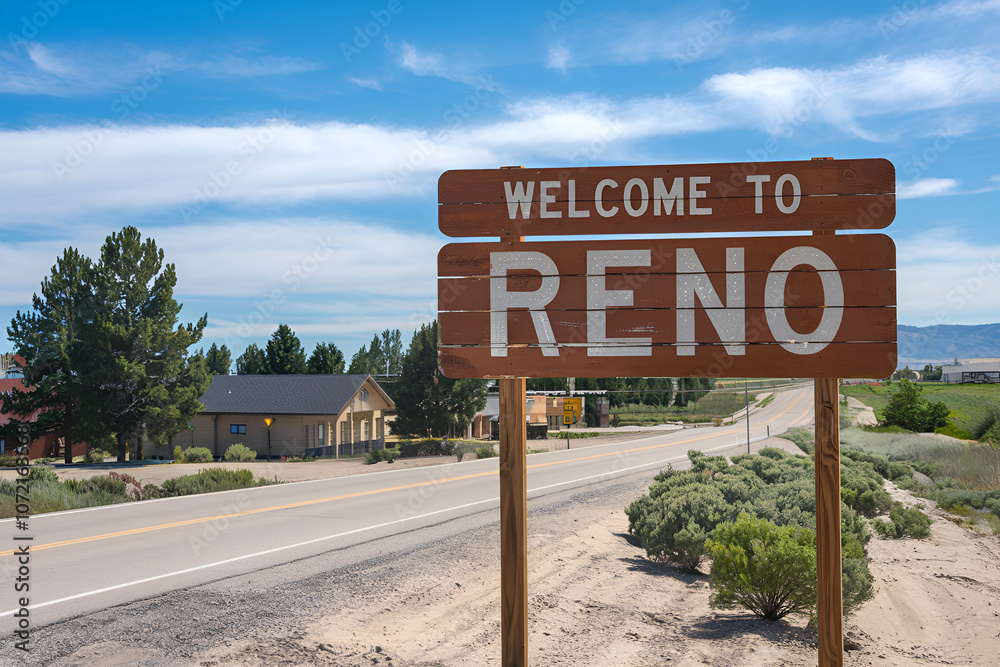 Elegant wooden "Welcome to Reno" sign, perfect for US city entrance ...