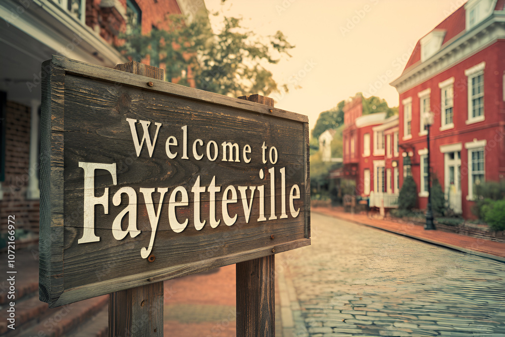 Stylish wooden "Welcome to Fayetteville" sign, ideal for US city ...