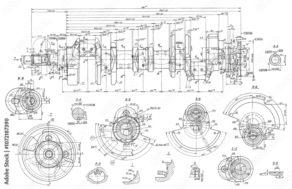 Crankshaft of cargo vehicle. Connecting rod bearing. Engineering ...