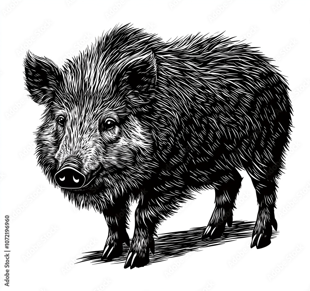 boar illustration in black on white background, simple design, bold ...