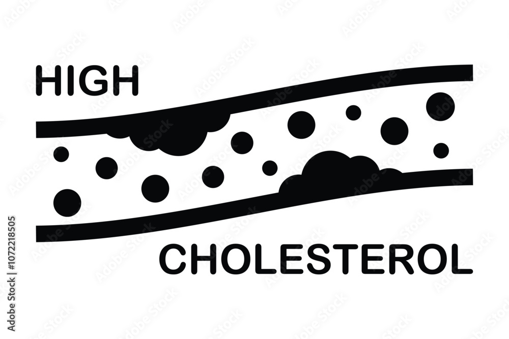 High blood cholesterol icon with a arteriosclerosis risk. Clogged ...