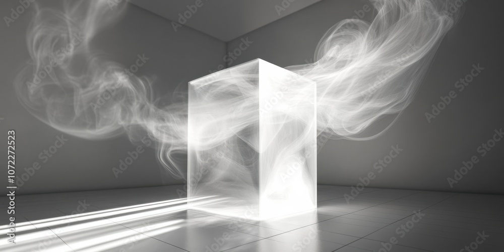 Dynamic orbital perspective of swirling smoke in a cube-shaped room ...