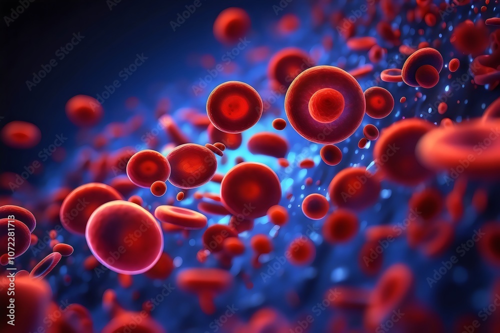 Detailed illustration of red blood cells traveling through a blood ...