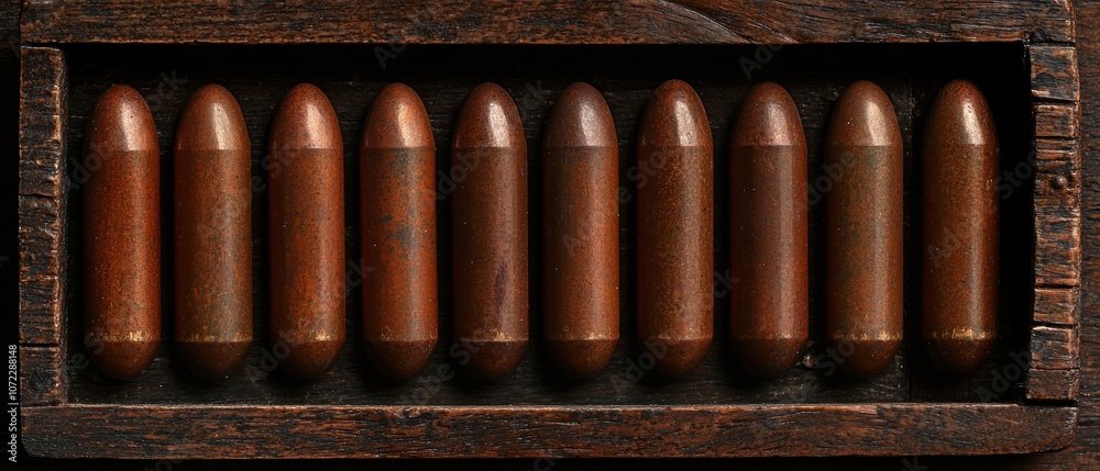Antique bullets displayed in a museum case, showcasing the evolution of ...