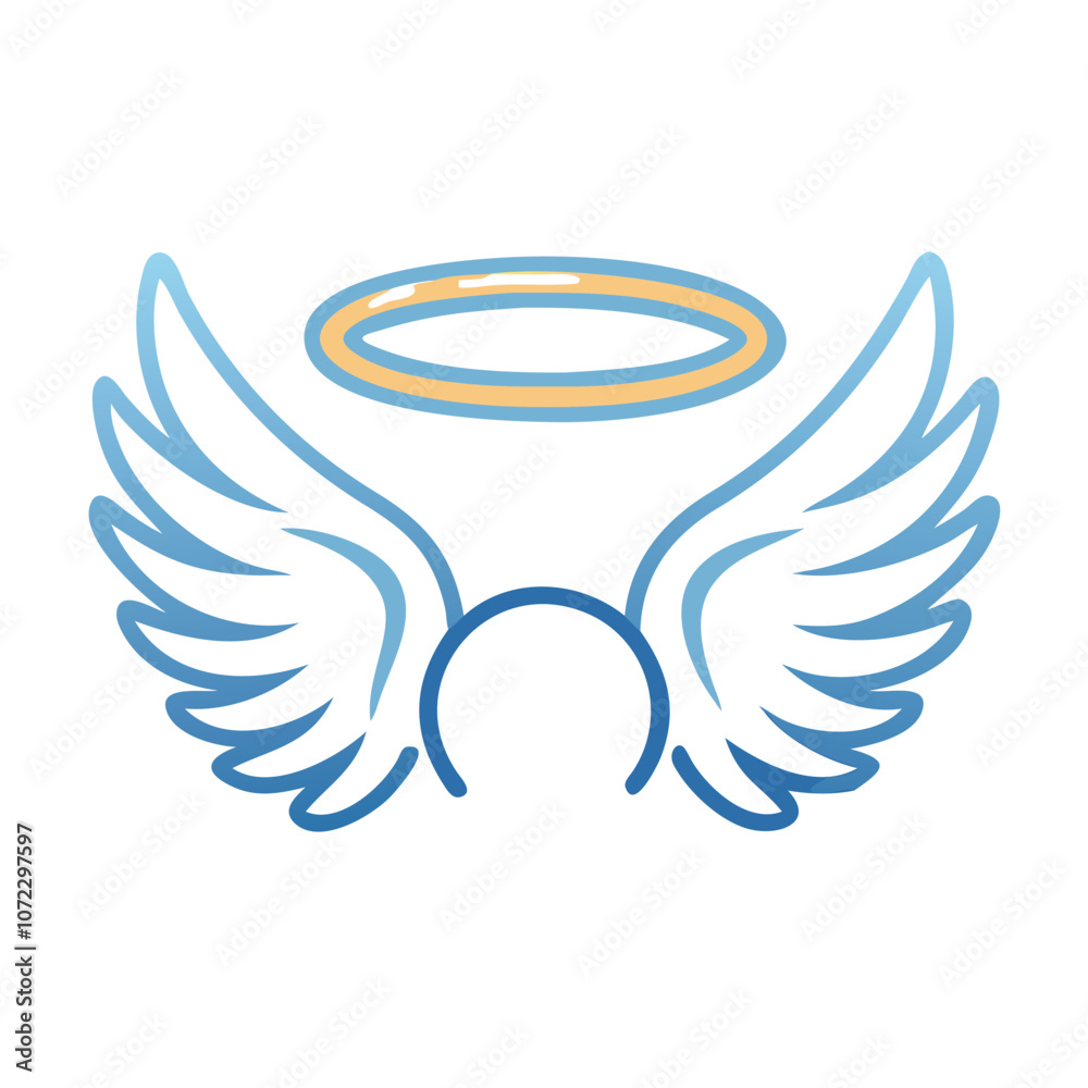 Angel wings and halo line drawing, Simple black and white line drawing ...