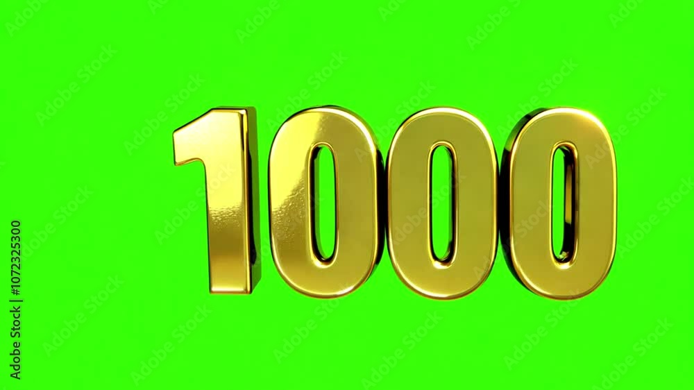 Golden Number 1000 Animation on green screen background. Number One Thousand Animation. Figure ...