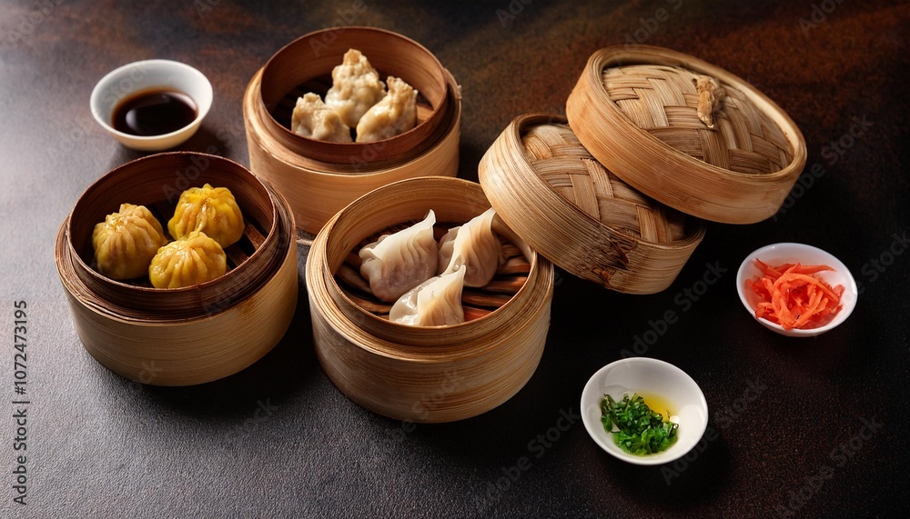Assorted Dumplings Filled with Pork, Shrimp, and Vegetables, Captured ...