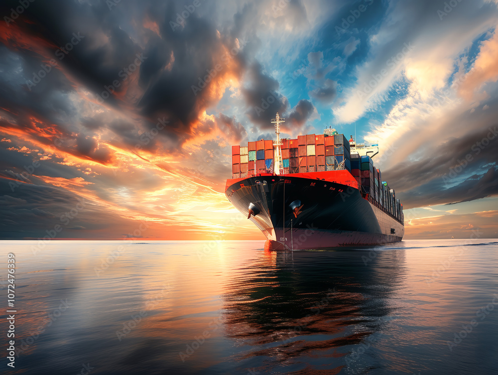 A large ship carrying containers and cargo is heading to the port ...