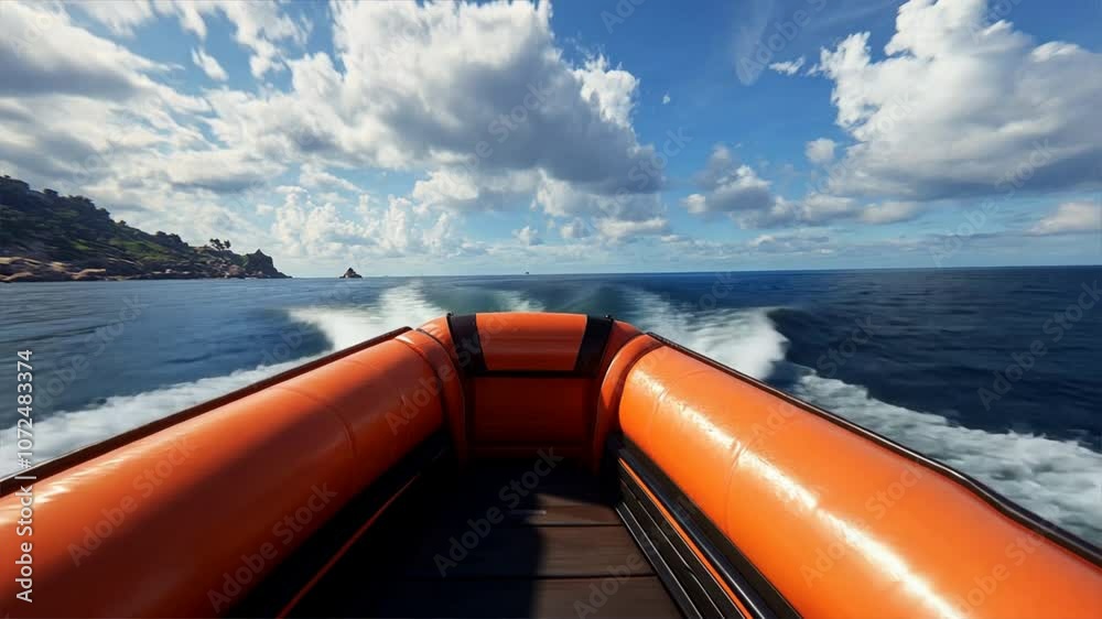 Speedboat Adventure: A vibrant orange speedboat cuts through the ...