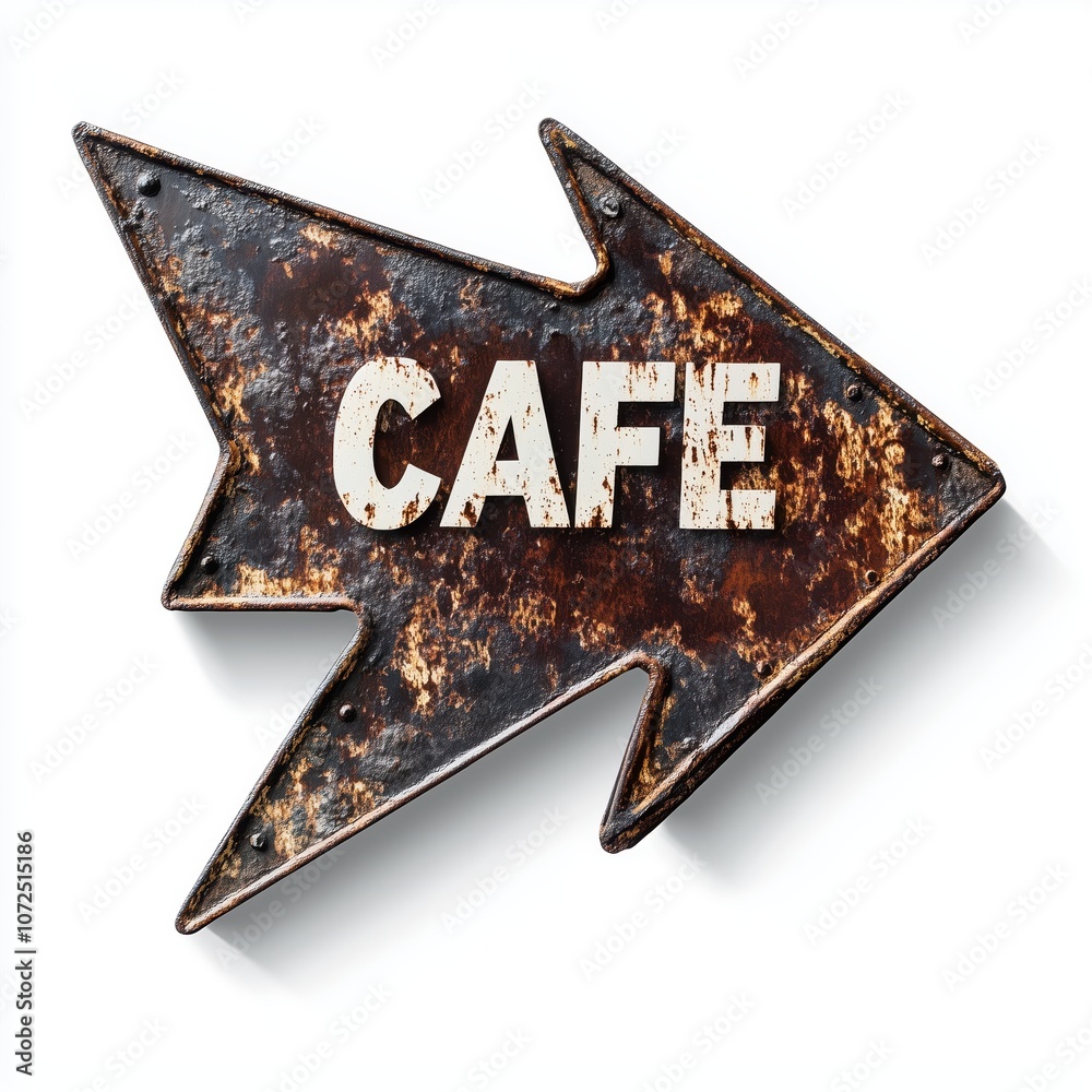 Vintage cafe sign with an arrow shape showcasing worn paint and rustic ...