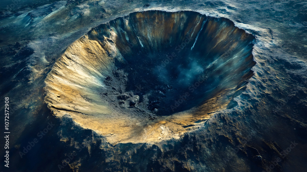 Dramatic crater hole ground, danger rock collapse destruction, immense ...