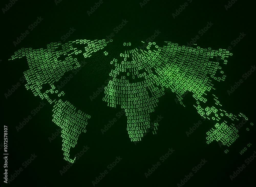 World Map Shown in Binary Code Pattern. Green Matrix numbers, zero, one. 素材庫影片 | Adobe Stock