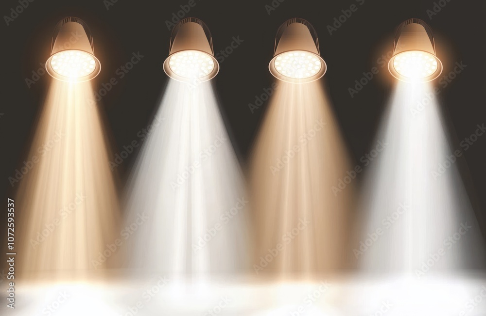 Set of 4 spotlight lights with different color temperature. White ...