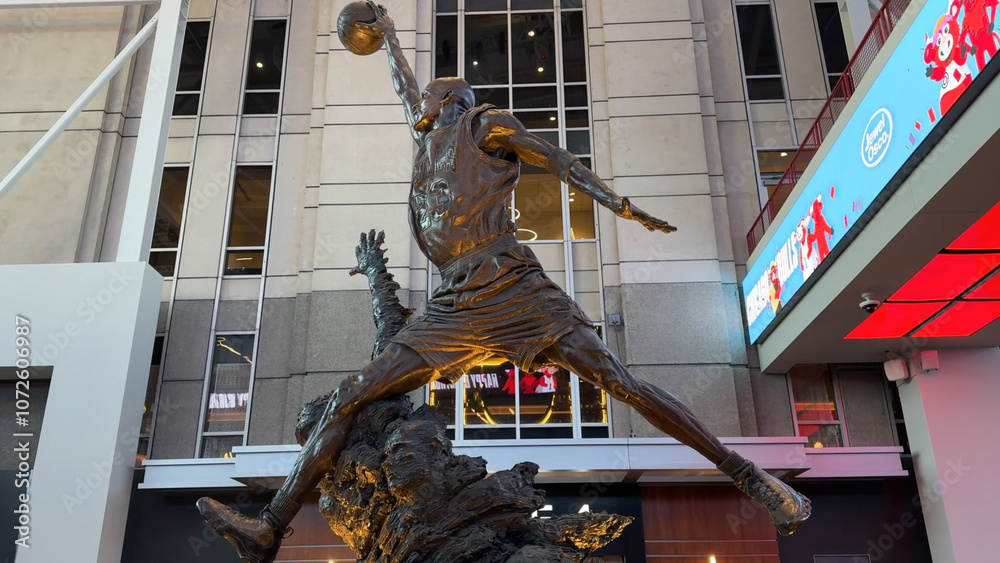 Chicago, Illinois, USA, March 27, 2024: The Michael Jordan Statue, also ...