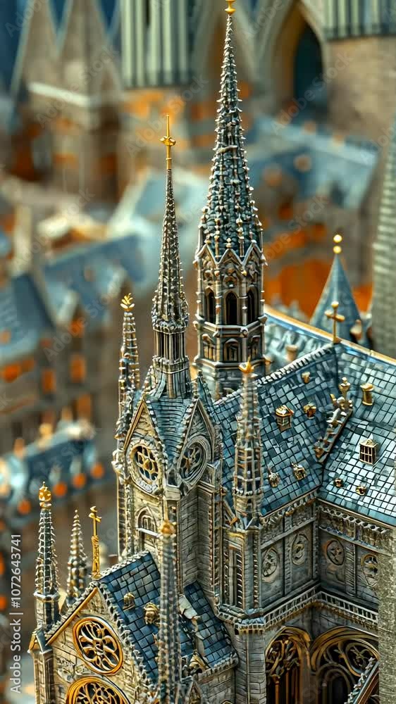 A detailed miniature model of a Gothic cathedral with intricate ...