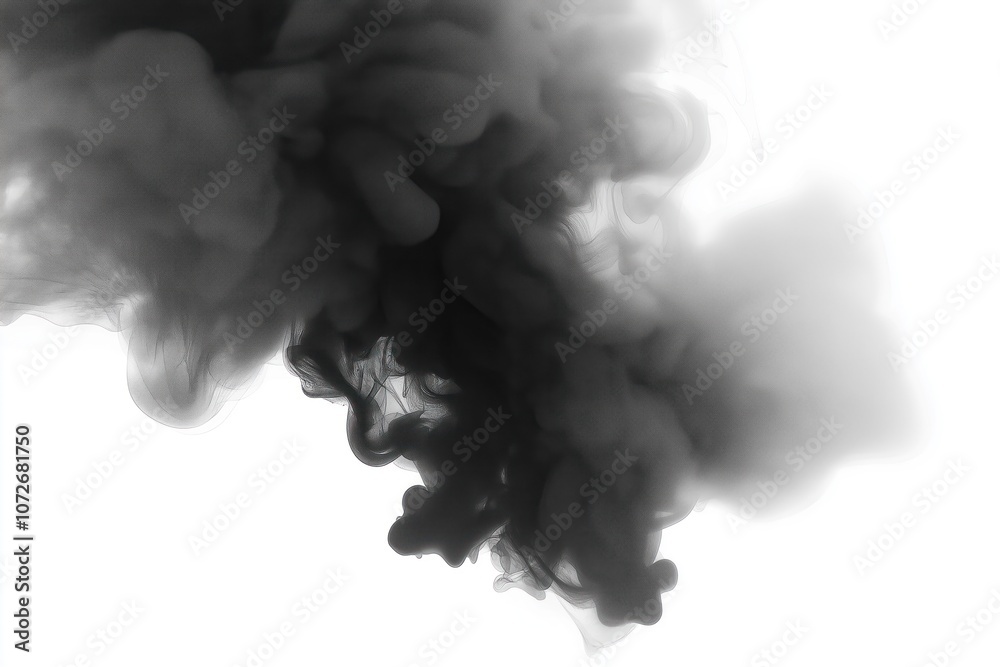 Abstract grey smoke, wispy cloud on white background. Soft, flowing ...