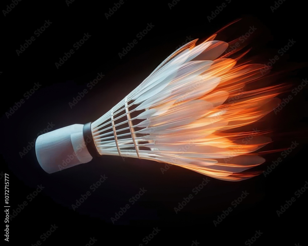 Artistic Representation of a Shuttlecock in Motion with Flames on a ...