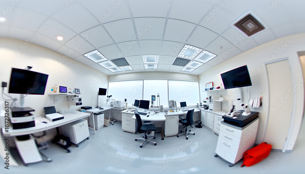 360 hdri panorama inside interior of modern research medical laboratory ...